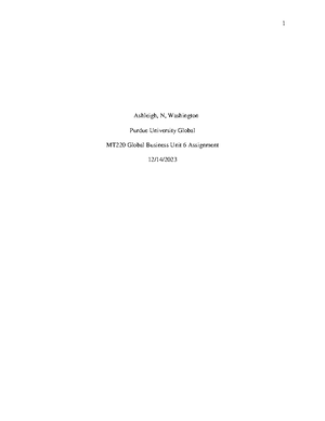 MT302 unit 1 Journal - 1 Ashleigh, N, Washington Purdue University ...