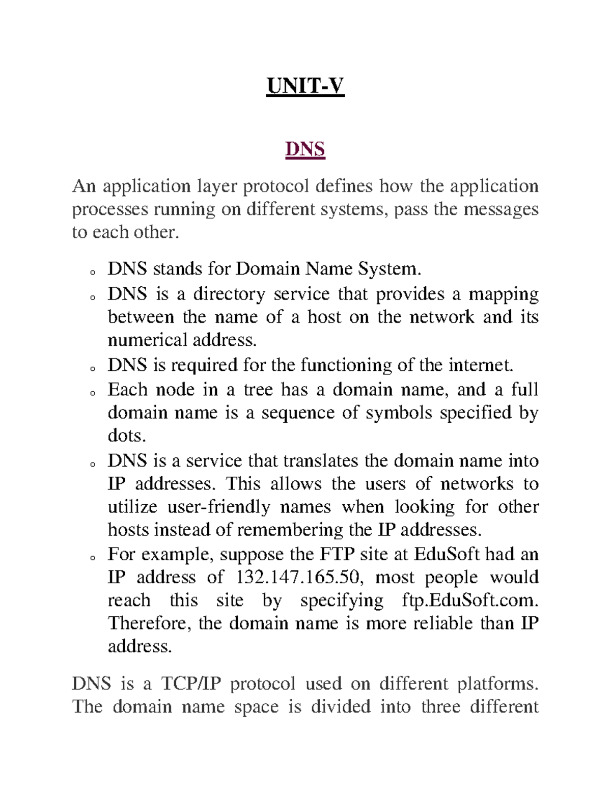 Unit V Cn Computer Network Notes Unit V Dns An Application Layer Protocol Defines How The