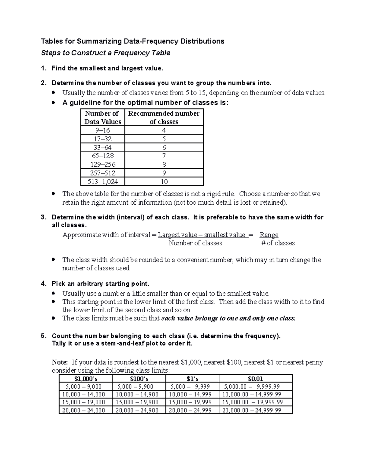 Lecture notes #2 - Tables for Summarizing Data-Frequency Distributions ...