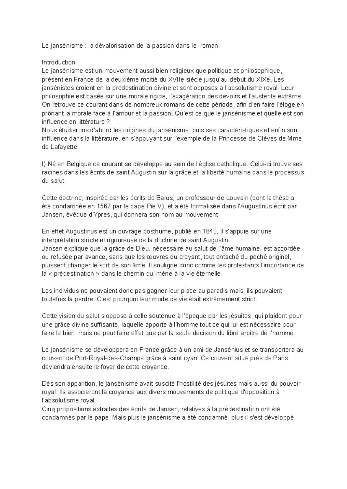 Le jansénisme la dévalorisation de la passion dans le roman - Le ...