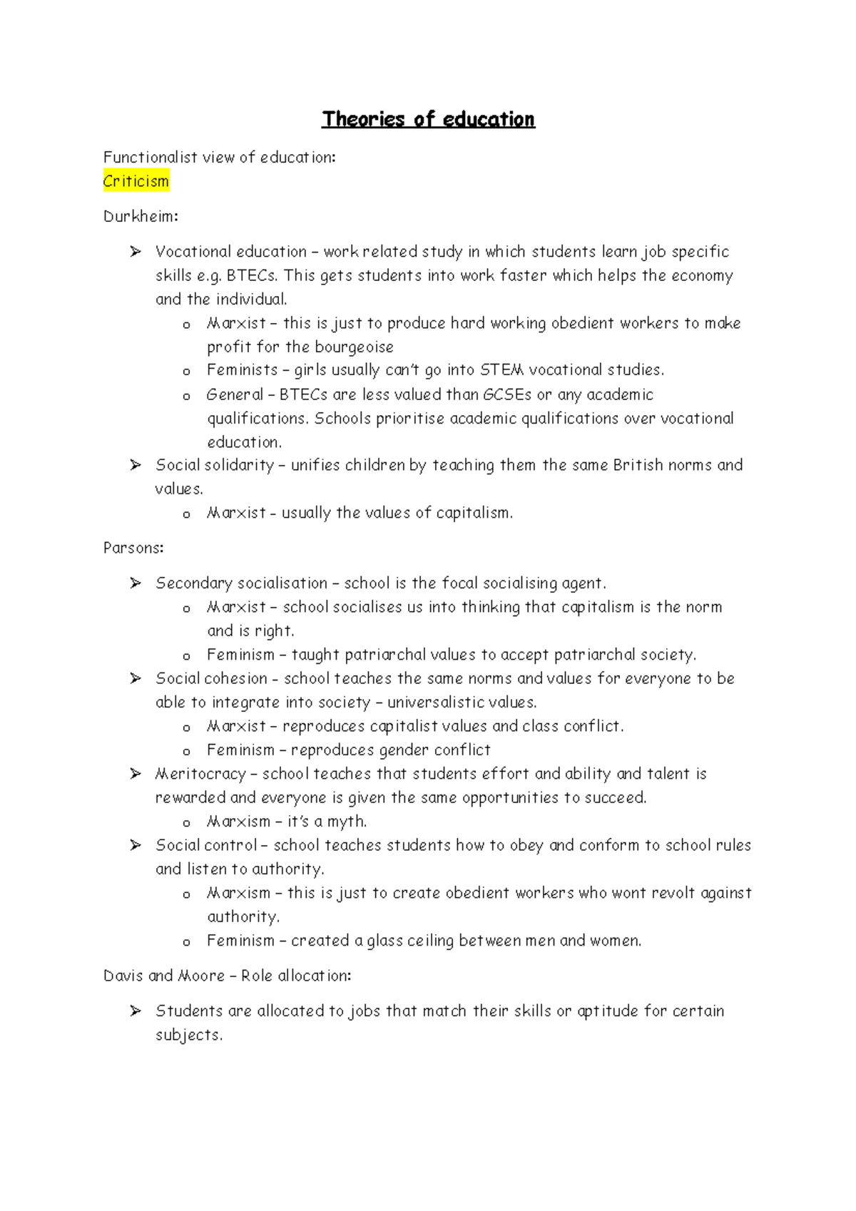 Theories of Education - Theories of education Functionalist view of ...