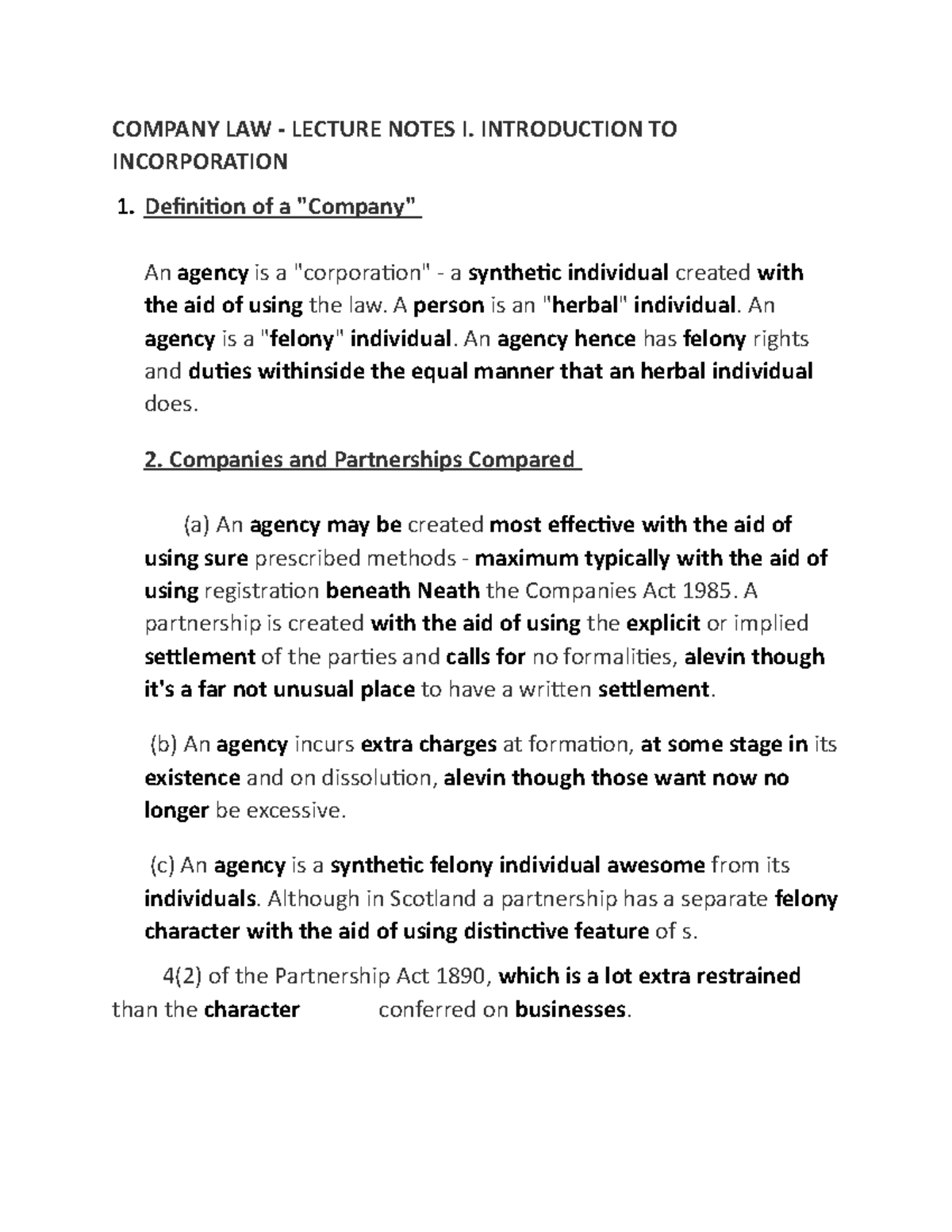 Company law-incorporation - COMPANY LAW - LECTURE NOTES I. INTRODUCTION ...