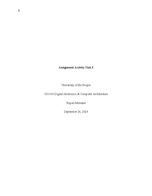 Assignment Activity Unit 6 - Narvaez University of the People CS 1105-01 - AY2025-T Yogi Gibson ...
