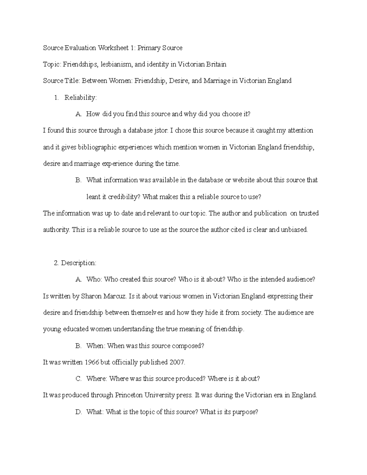 Source Analysis - Professor Andrew Ross - Source Evaluation Worksheet 1 ...