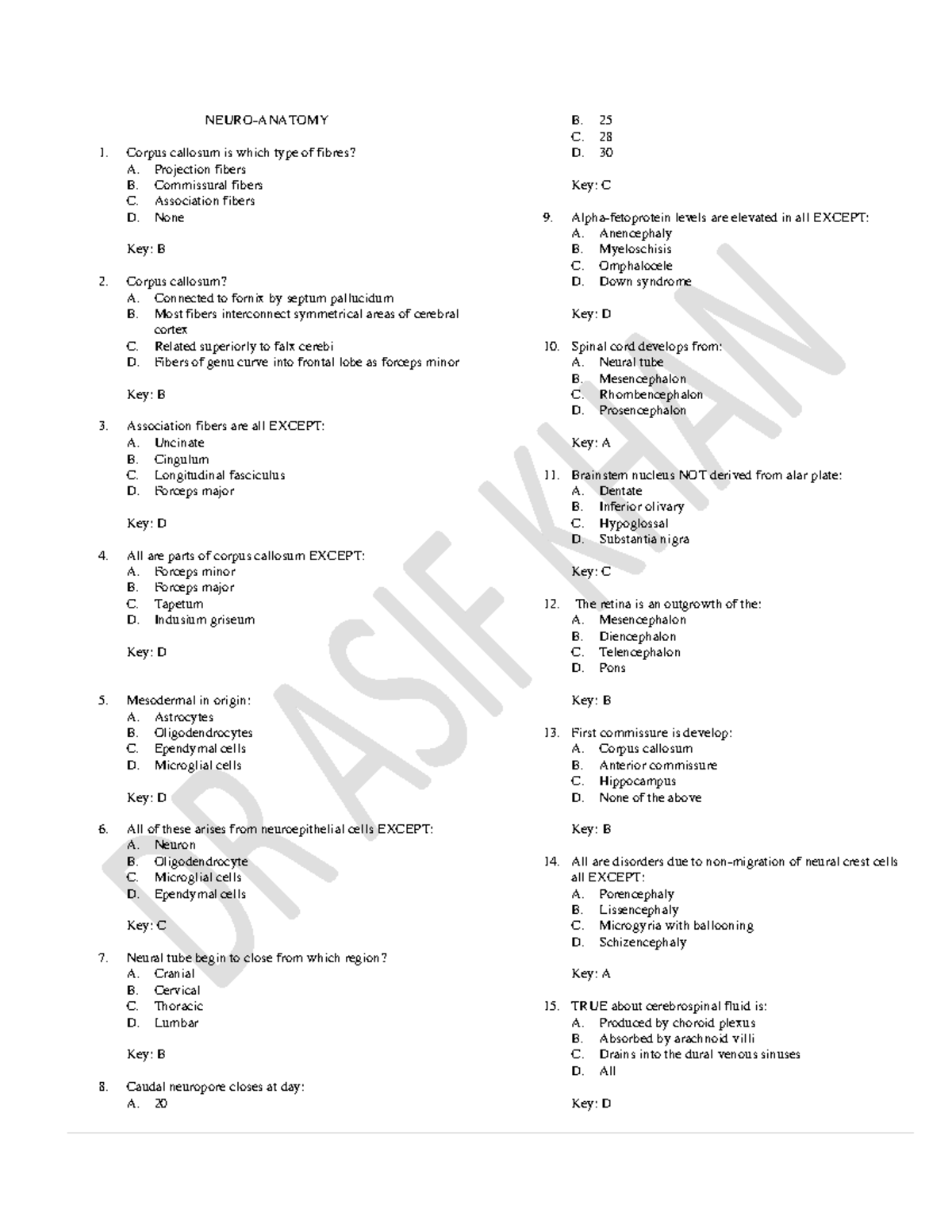 Neuroanatomy MCQS - Practice Mcq for Nre step 1 - NEURO-ANATOMY Corpus ...