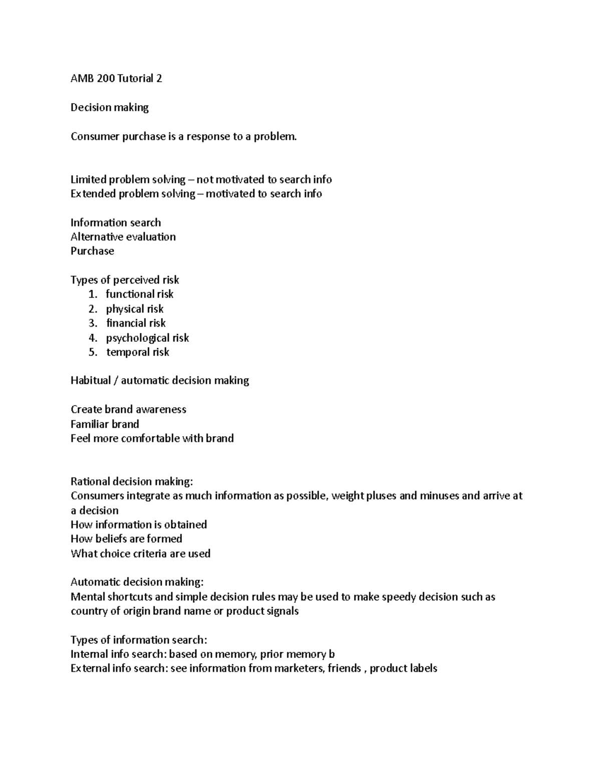 AMB 200 Tutorial 2 - study - AMB 200 Tutorial 2 Decision making ...