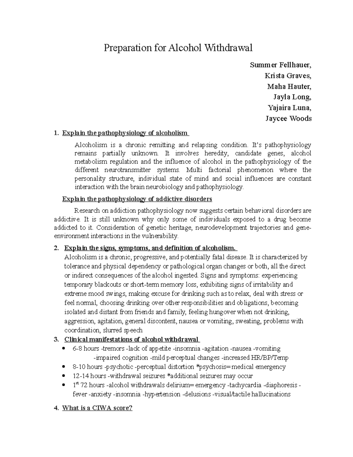 Clinical Simulation - Sims Day - Preparation for Alcohol Withdrawal ...