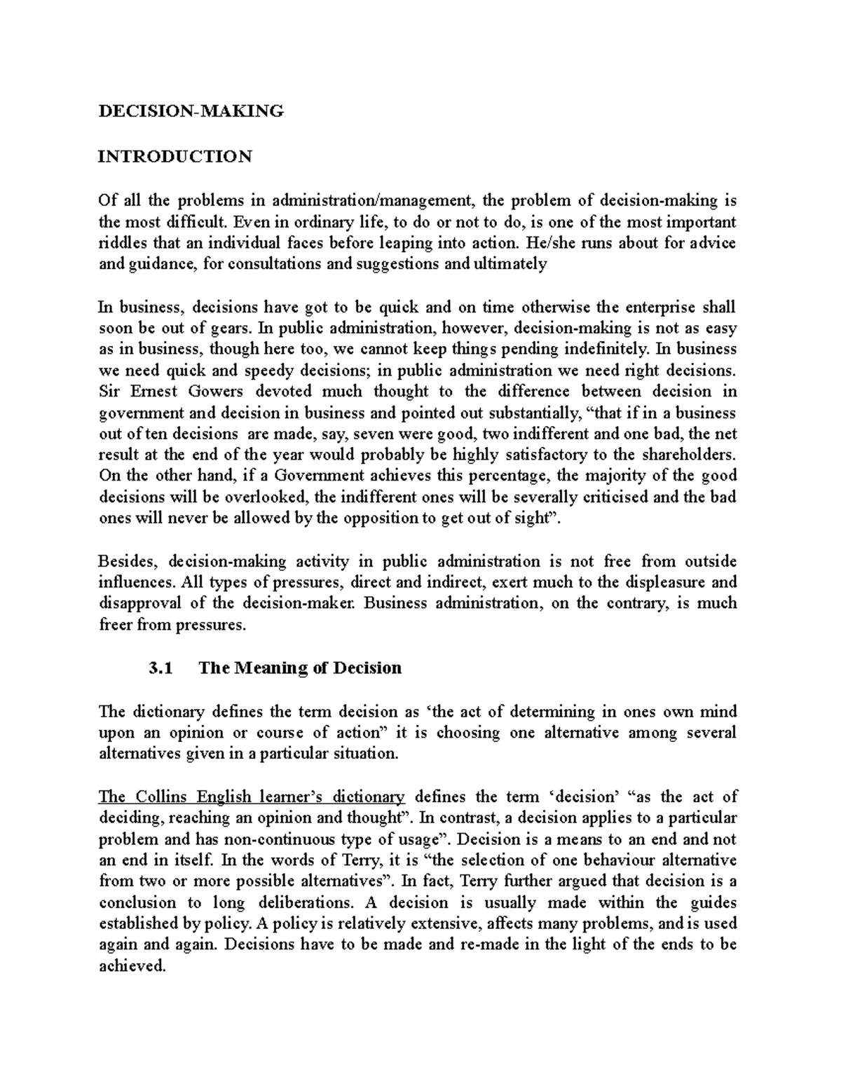 Decision - DECISION-MAKING INTRODUCTION Of all the problems in ...