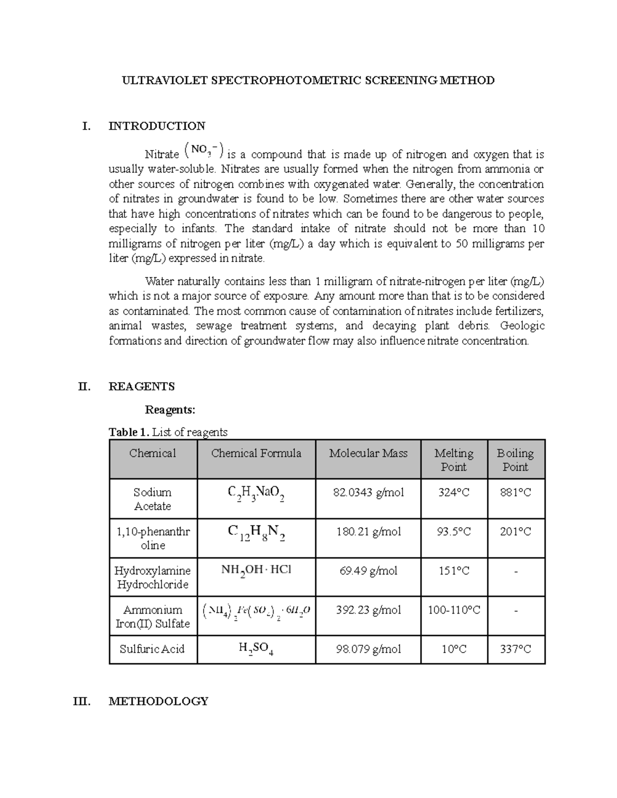 Ultraviolet Spectrophotometric Screening Method Ultraviolet Spectrophotometric Screening