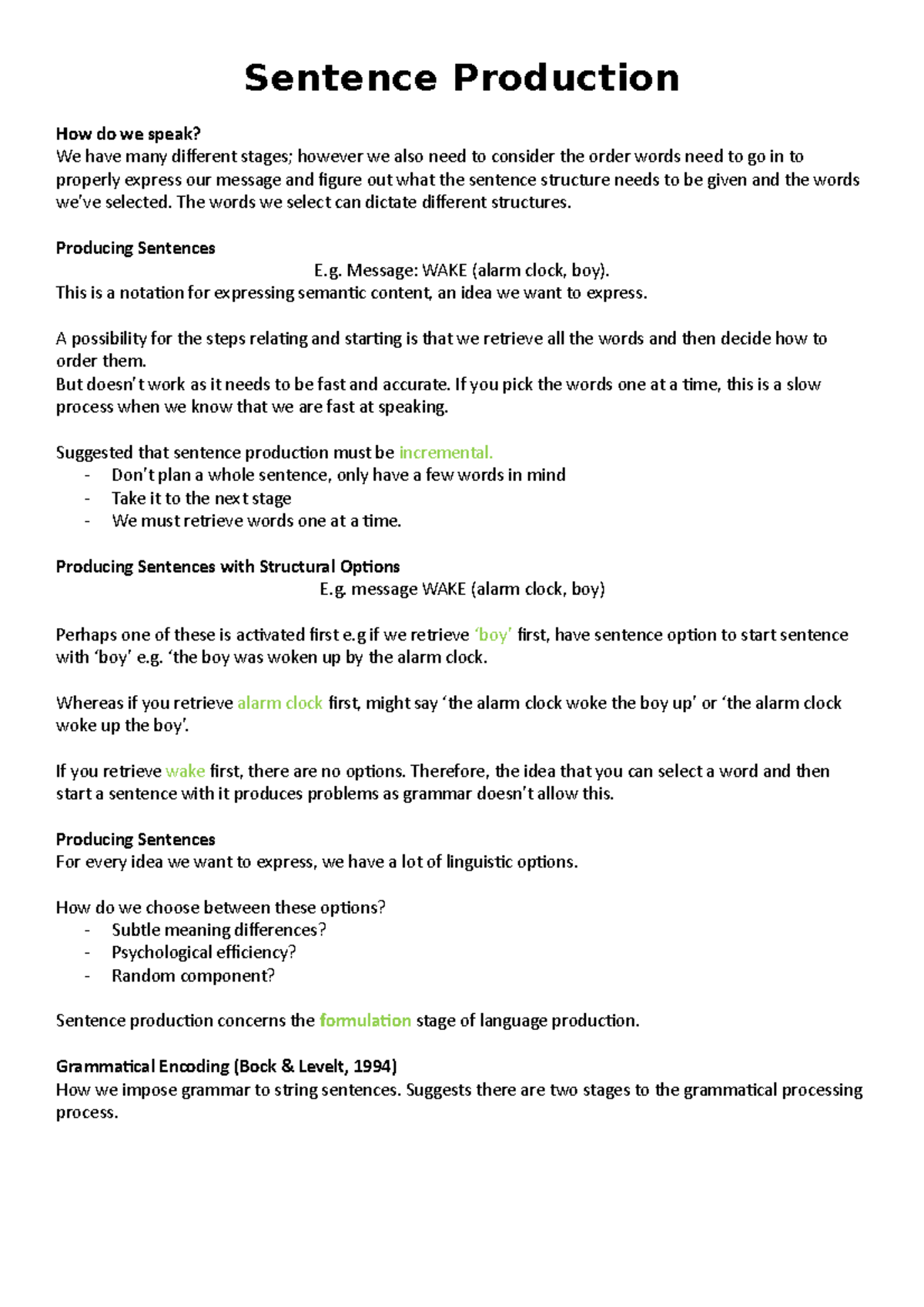 Lecture 7 - Sentence Production - Sentence Production How do we speak ...