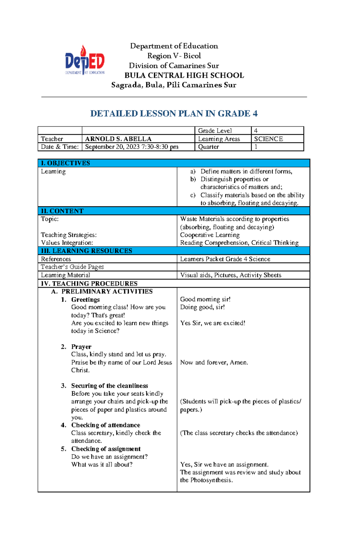 Final LP Grade 4 Matter Properties - Department of Education Region V ...