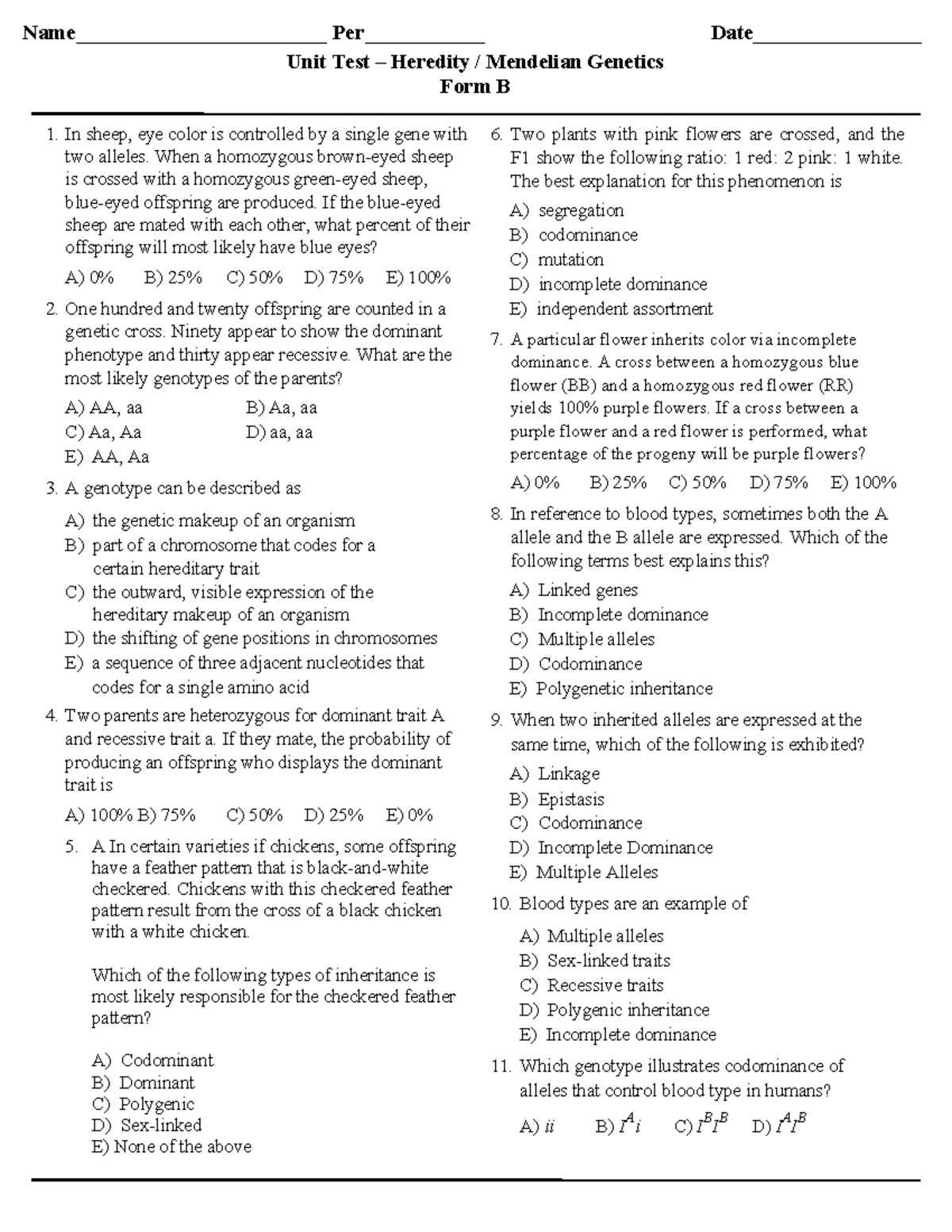 Mendelian Genetics 2 - Summary Biology 10 The Living World - Name