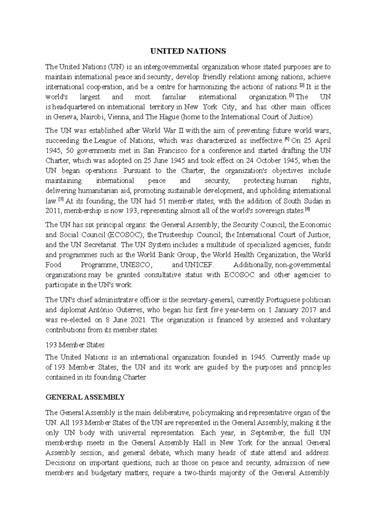 United Nations - its a lecture note - UNITED NATIONS The United Nations ...