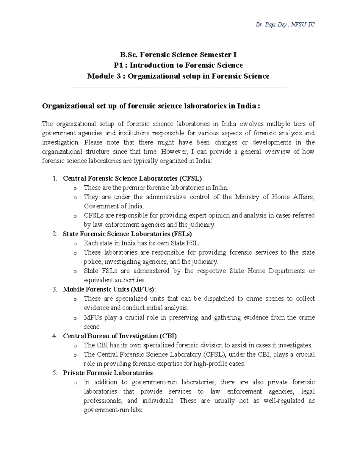 B.Sc. Sem 1 P1 M3 - B. Forensic Science Semester I P1 : Introduction to ...