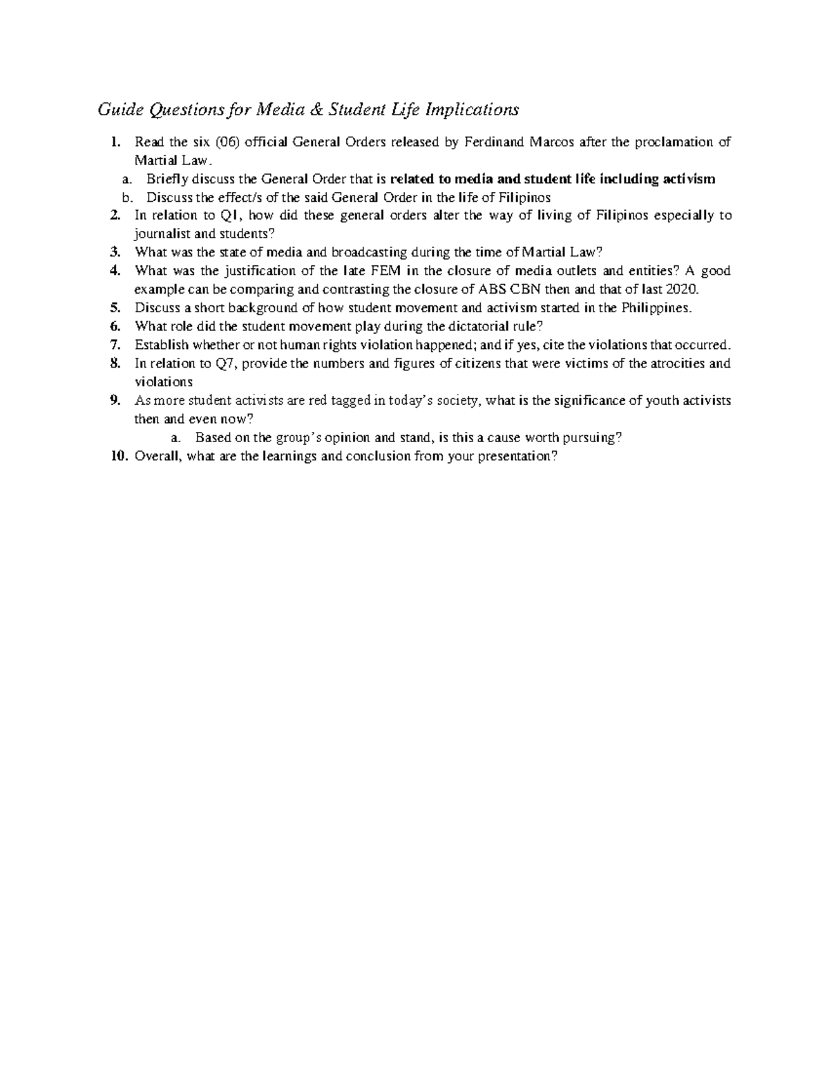 Guide Questions for Media Student Life Implications - Guide Questions ...