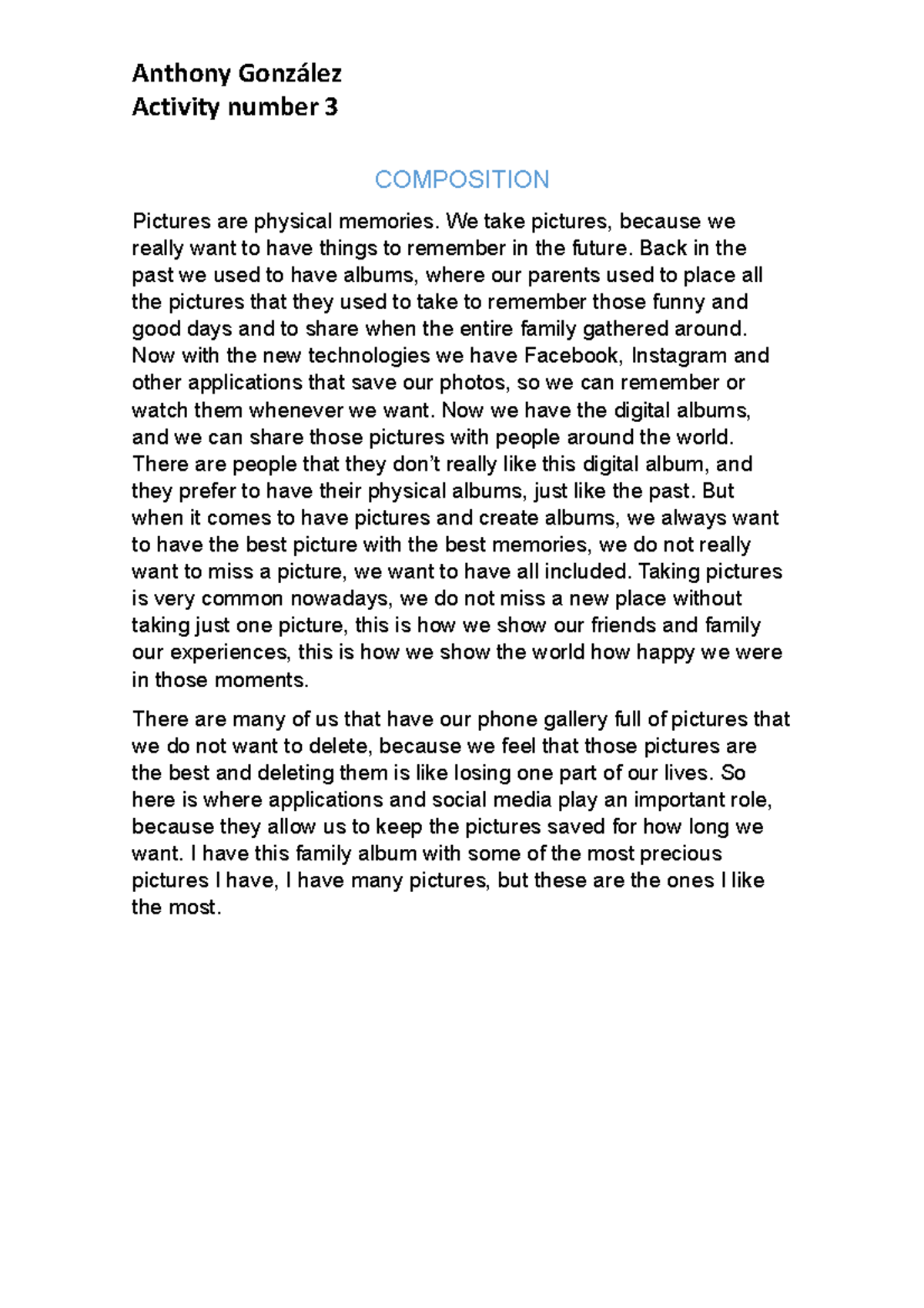 Composition - Words - Anthony González Activity number 3 COMPOSITION ...