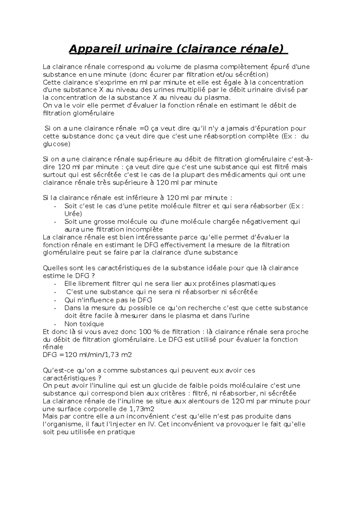 Clairance rénale - Appareil urinaire (clairance rénale) La clairance ...