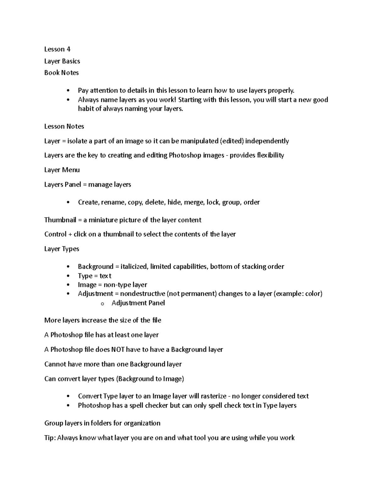 Lesson 4 - Lecture notes 4 - Lesson 4 Layer Basics Book Notes Pay ...