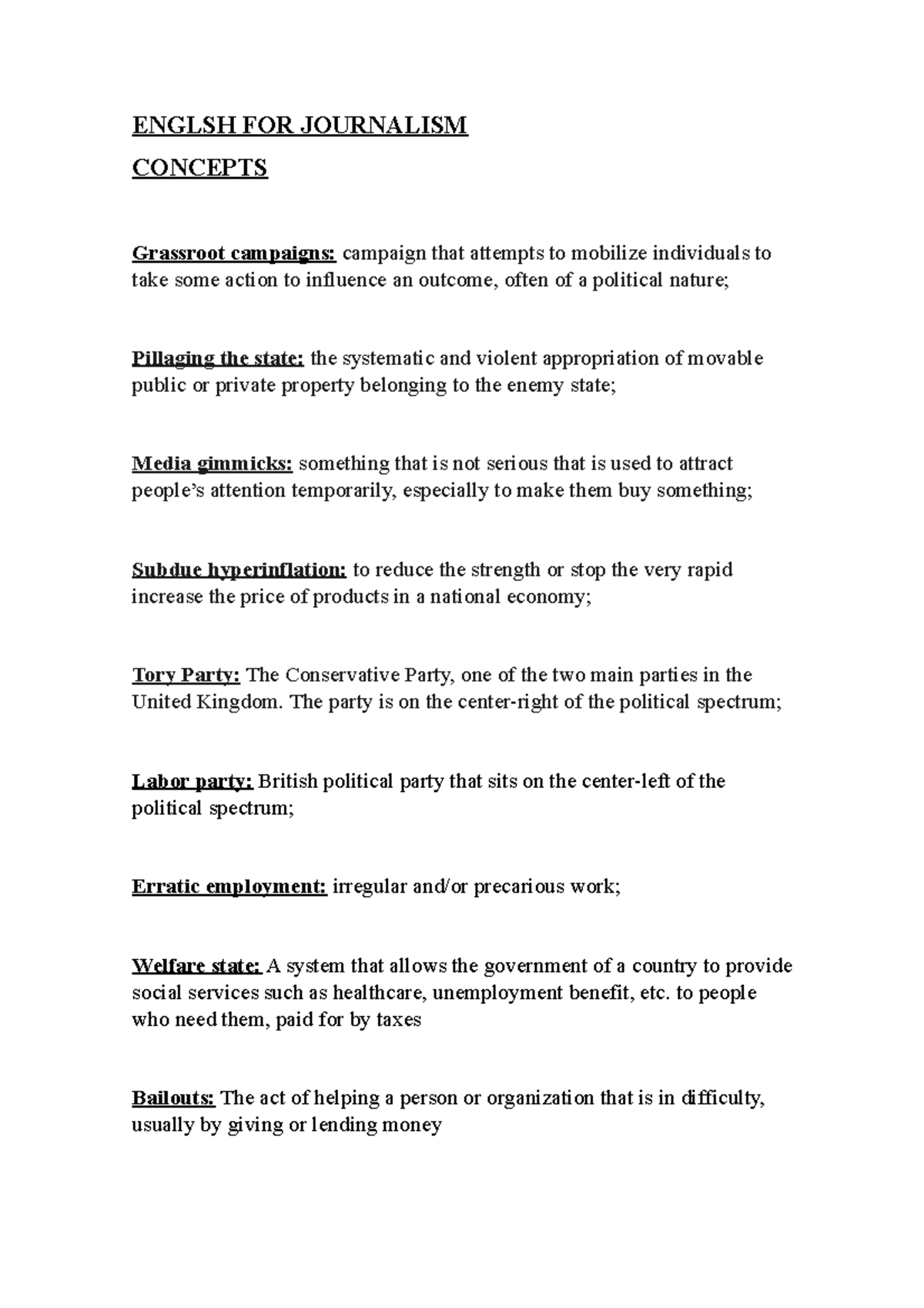 Concepts - resumos para estudar - ENGLSH FOR JOURNALISM CONCEPTS ...