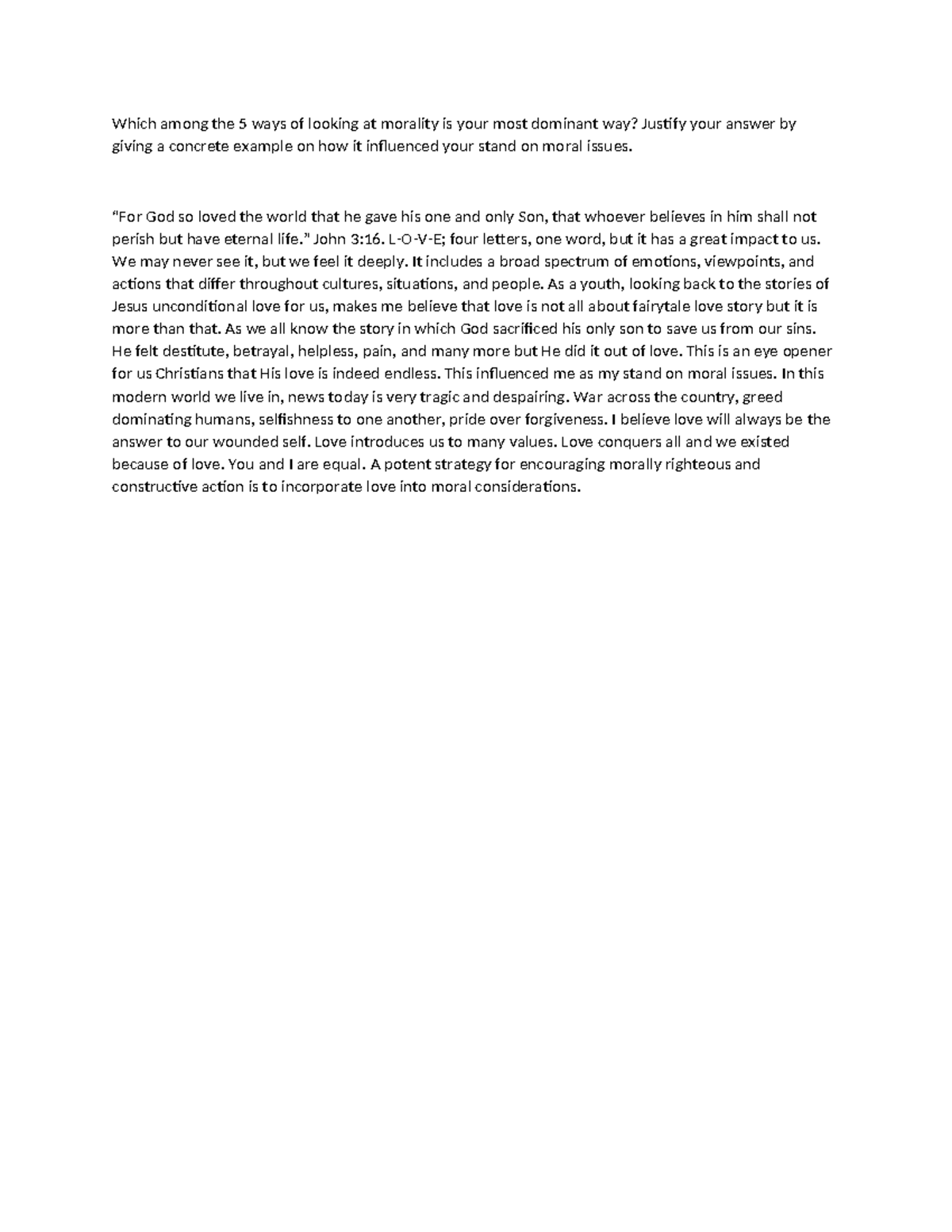 Which among the 5 ways of looking at morality is your most dominant way ...