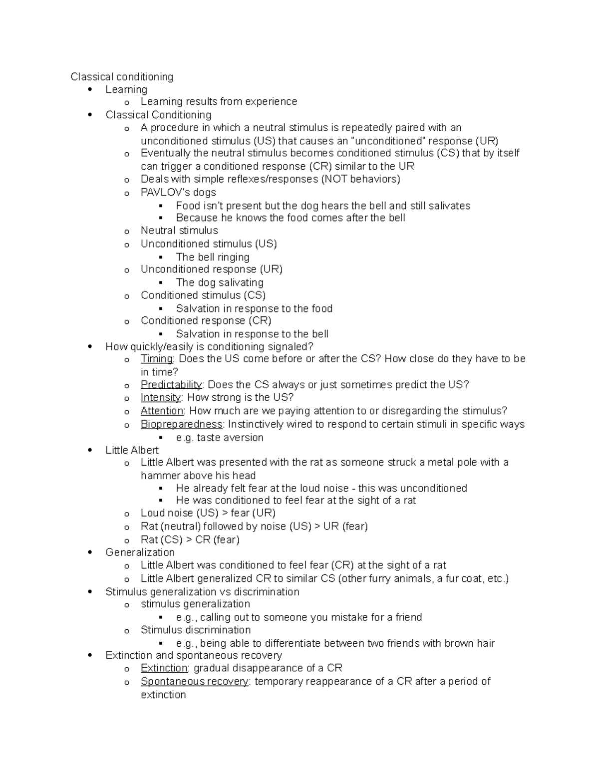 Chapter 6.1 notes - Classical conditioning Learning o Learning results ...