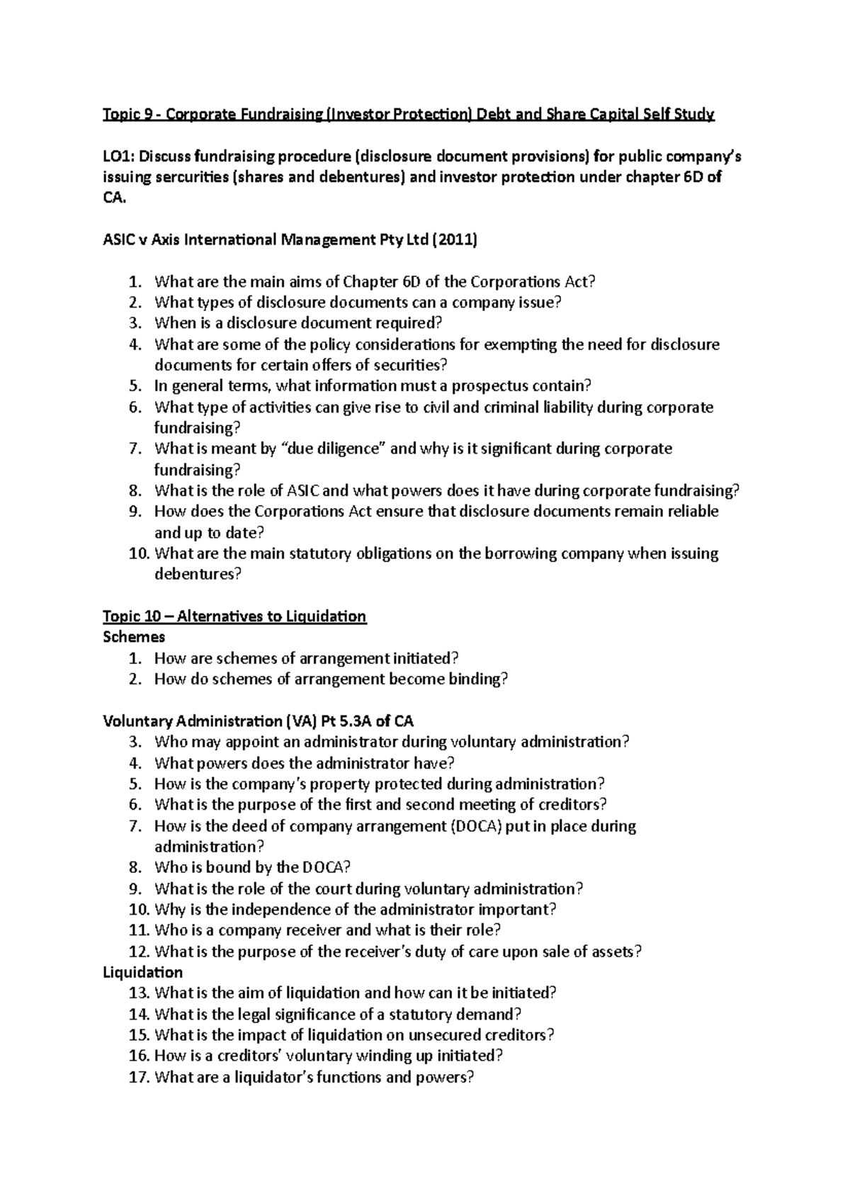 Week 9 and 10 - Corporate Fundraising (investor protection) debt and ...
