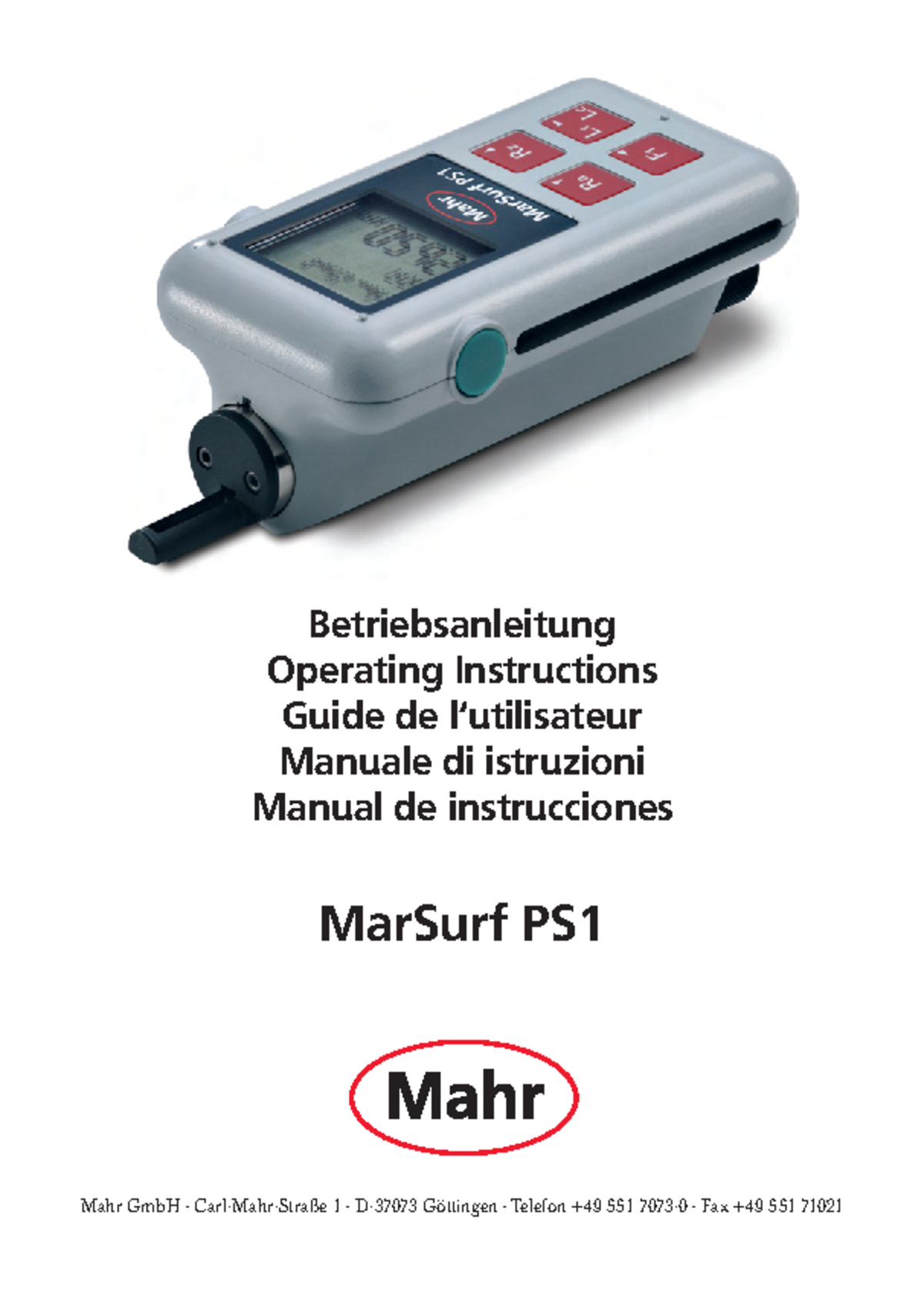 Mar Surf PS1 Instruction Manual - Mahr GmbH · Carl-Mahr-Straße 1 · D ...