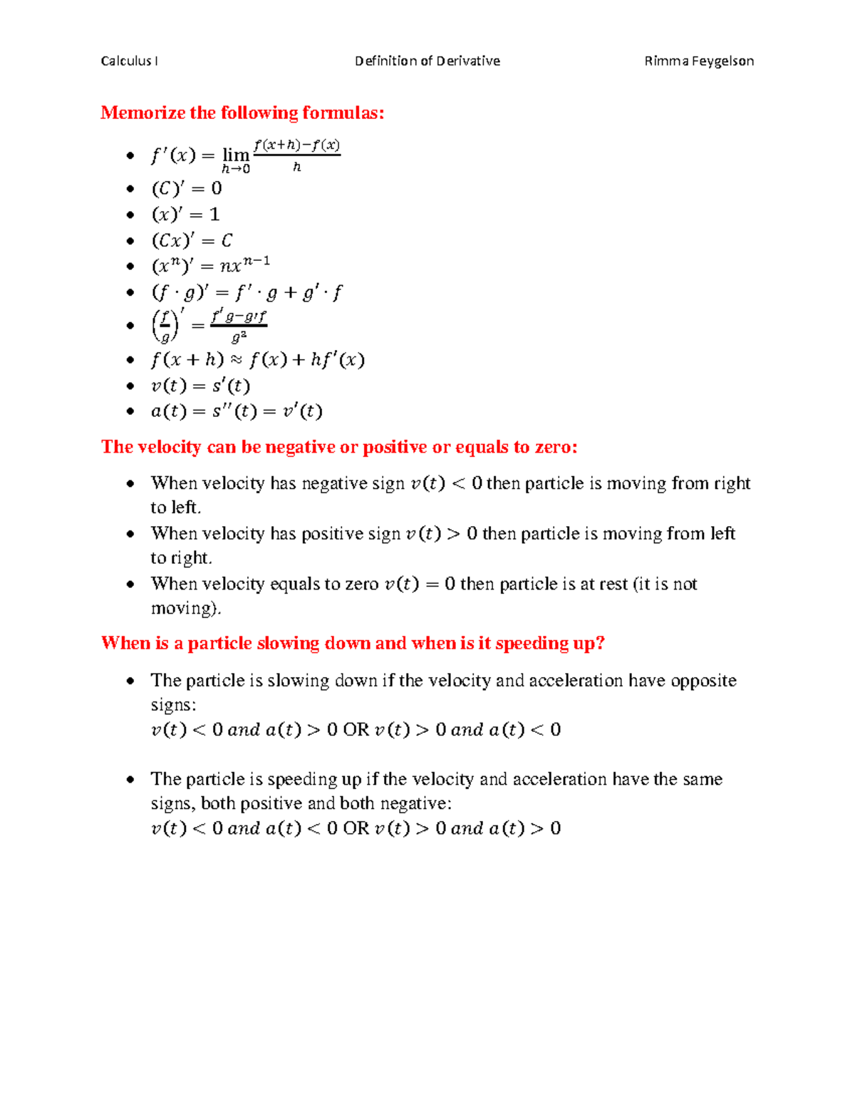 3.3 Derivate Velocity and Acceleration p1 - Calculus I Definition of ...
