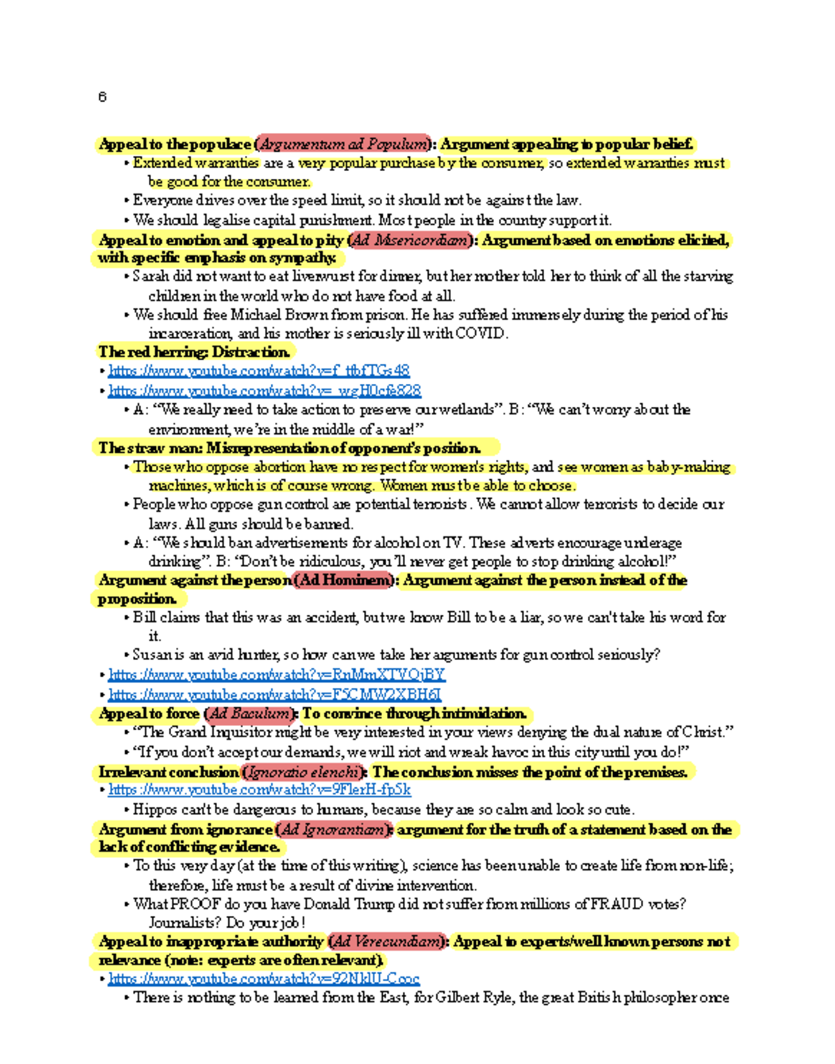 Additional examples of fallacies - 6 Appeal to the populace (Argumentum ...