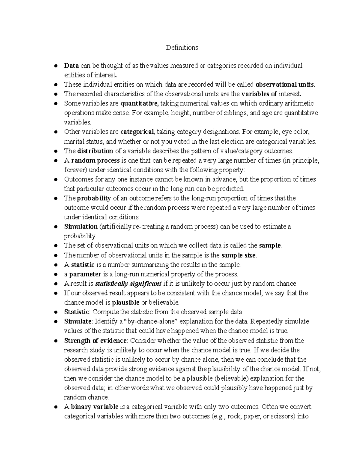 Definitions - math notes - Definitions Data can be thought of as the ...