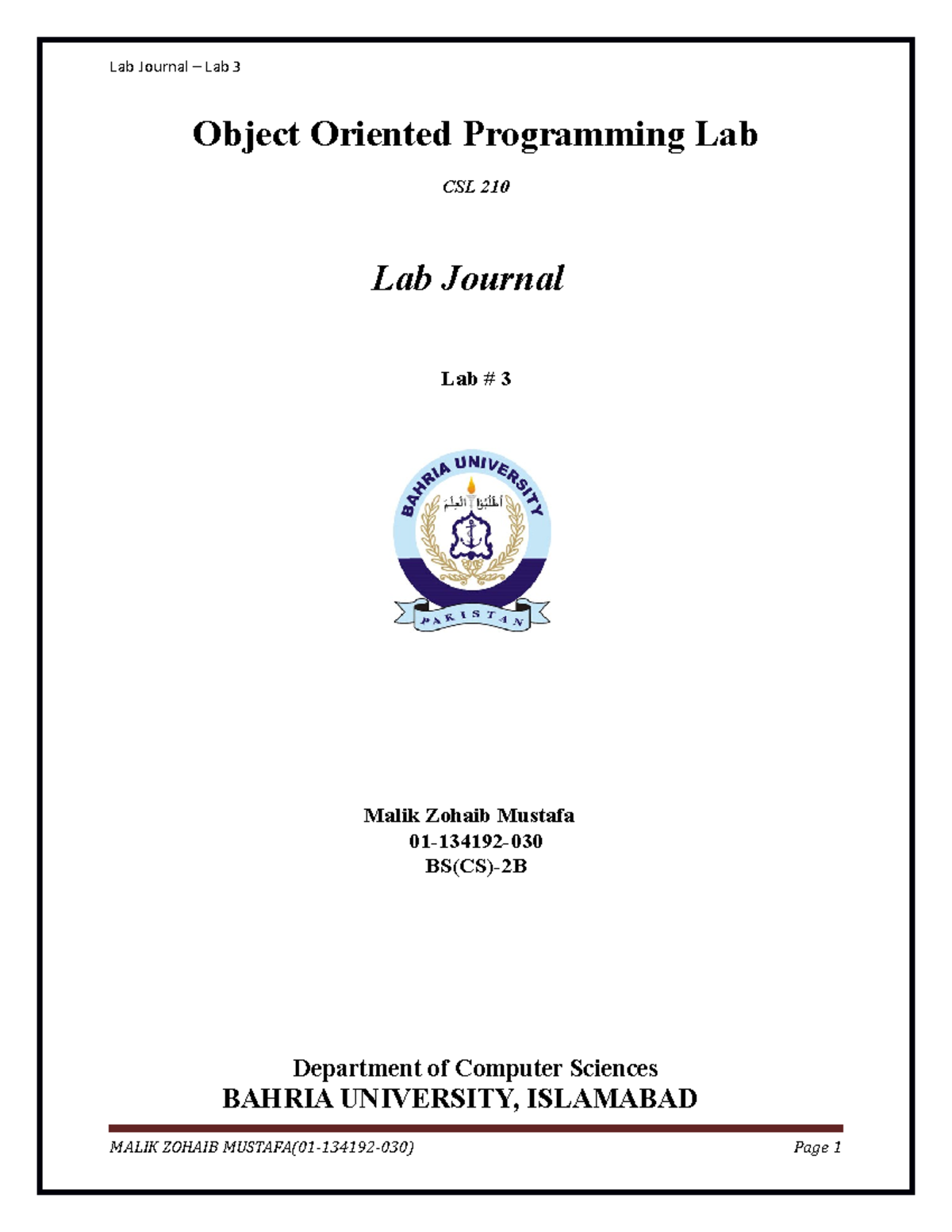 J3 Zaibi 31032020 084145 pm - Object Oriented Programming Lab CSL 210 ...