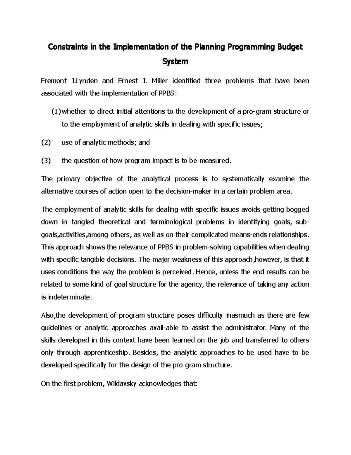 Constraints in the Implementation of the Planning Programming Budget ...