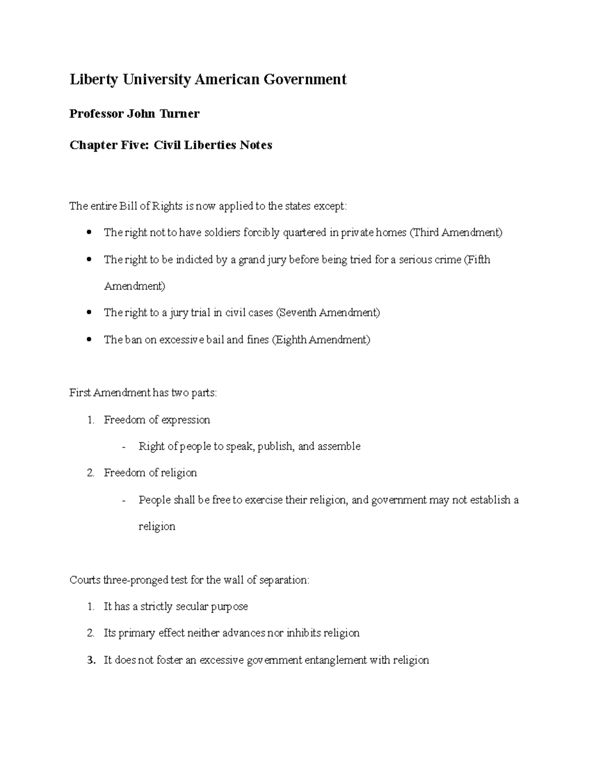 American Government Chapter Five Notes - Liberty University American ...