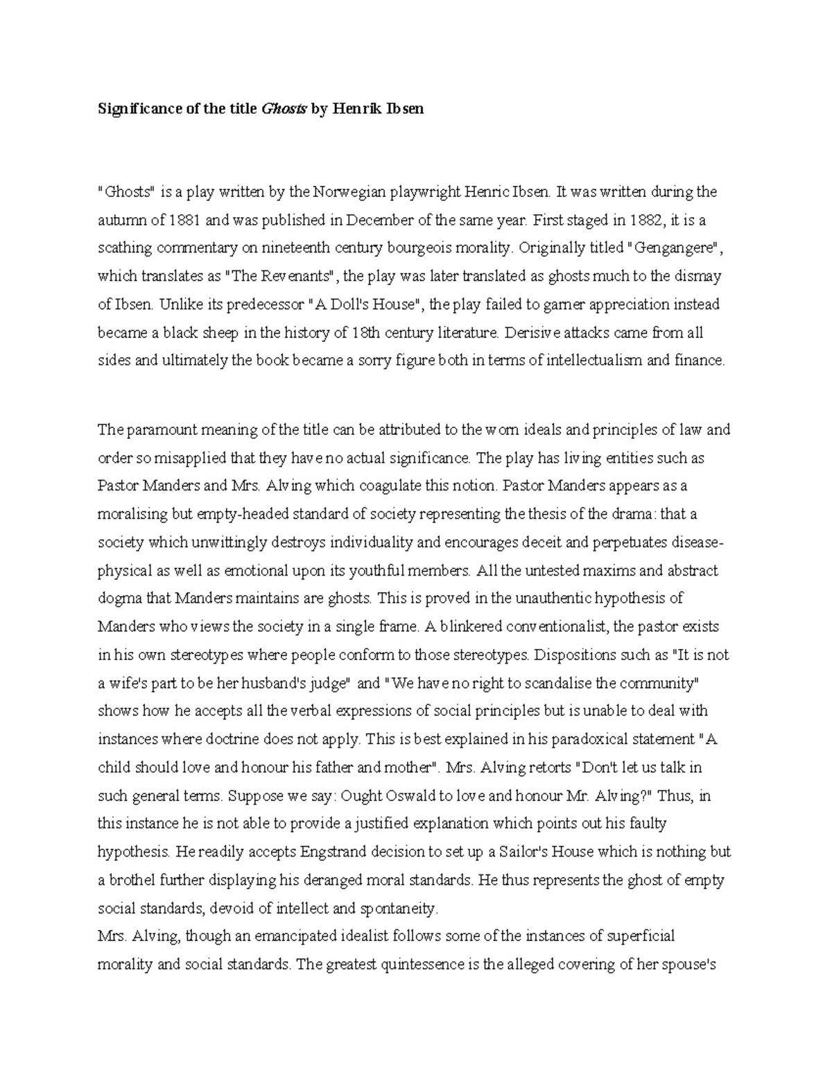 Significance of the title Ghosts by Henrik Ibsen - Significance of the ...