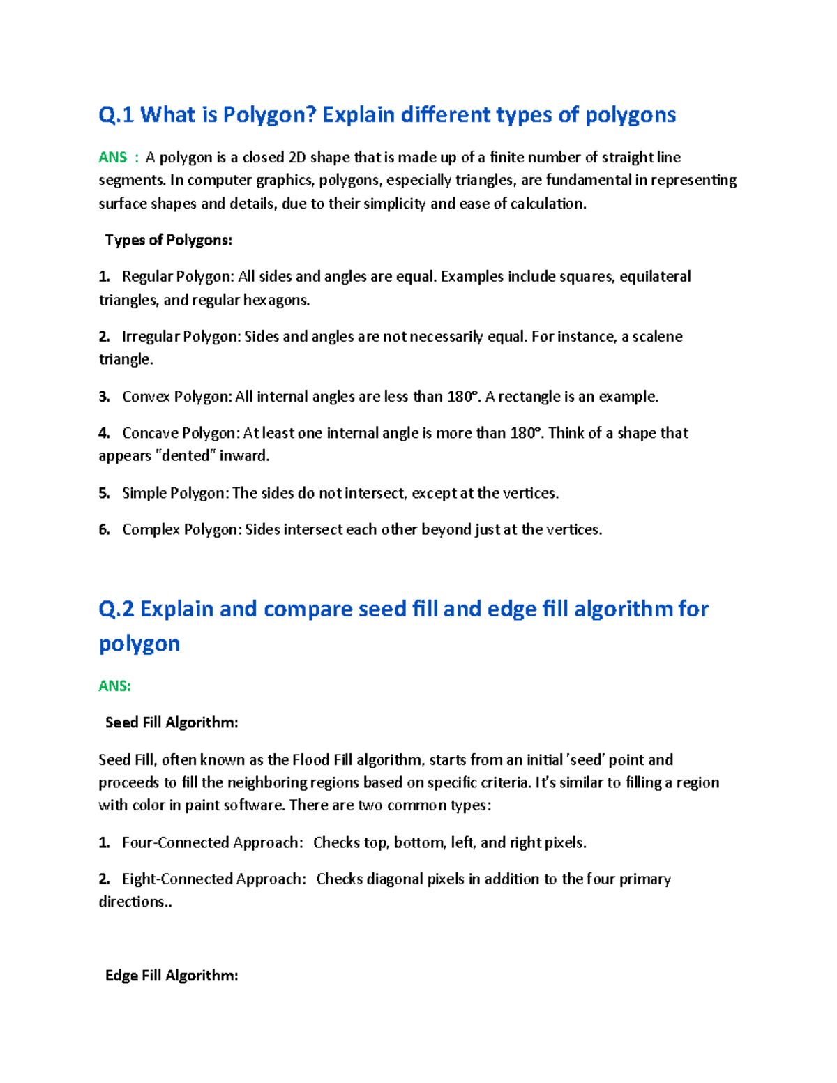 CG UNIT 2 study notes - Computer graphics - Q What is Polygon? Explain ...
