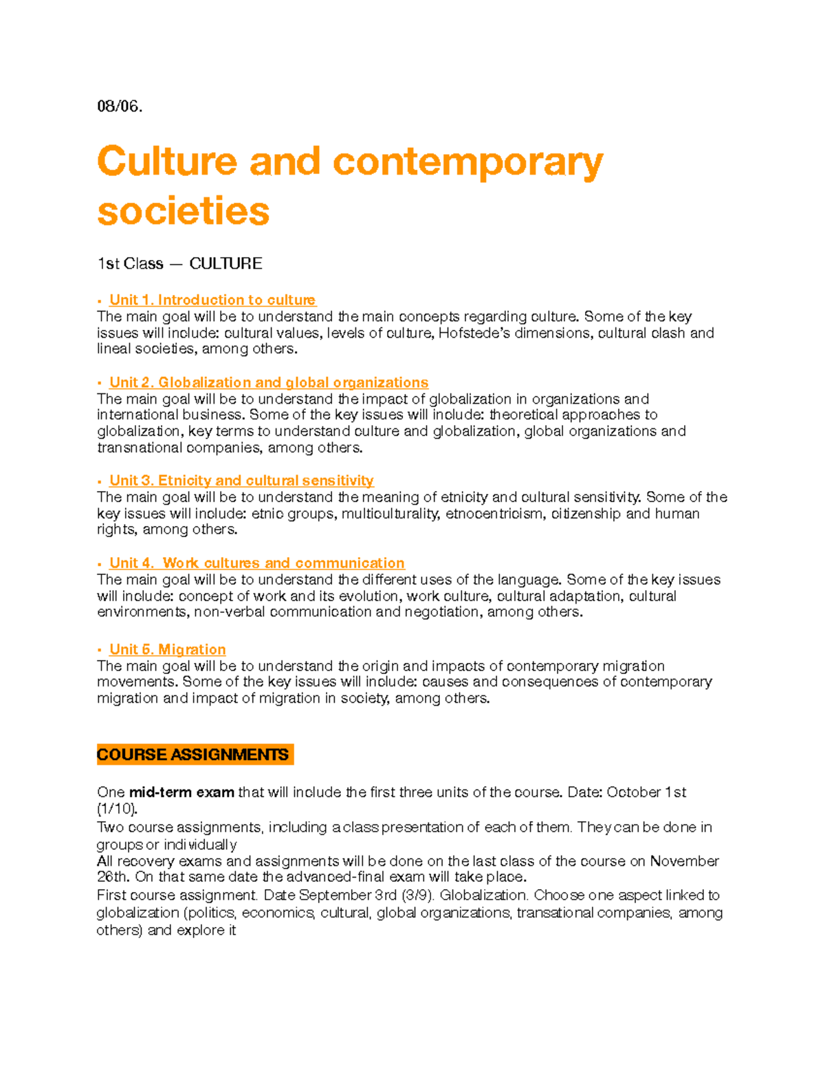 Culture and contemporary societies (apuntes) PP - ####### 08/06 ...