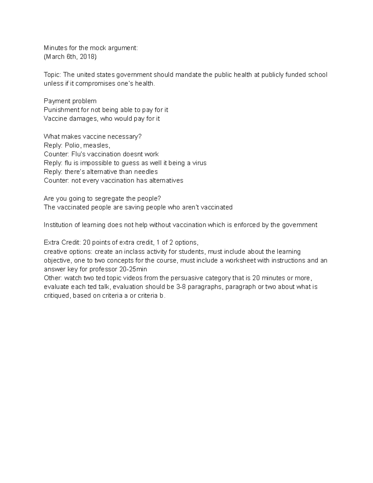 Minutes for the mock argument - Minutes for the mock argument: (March ...