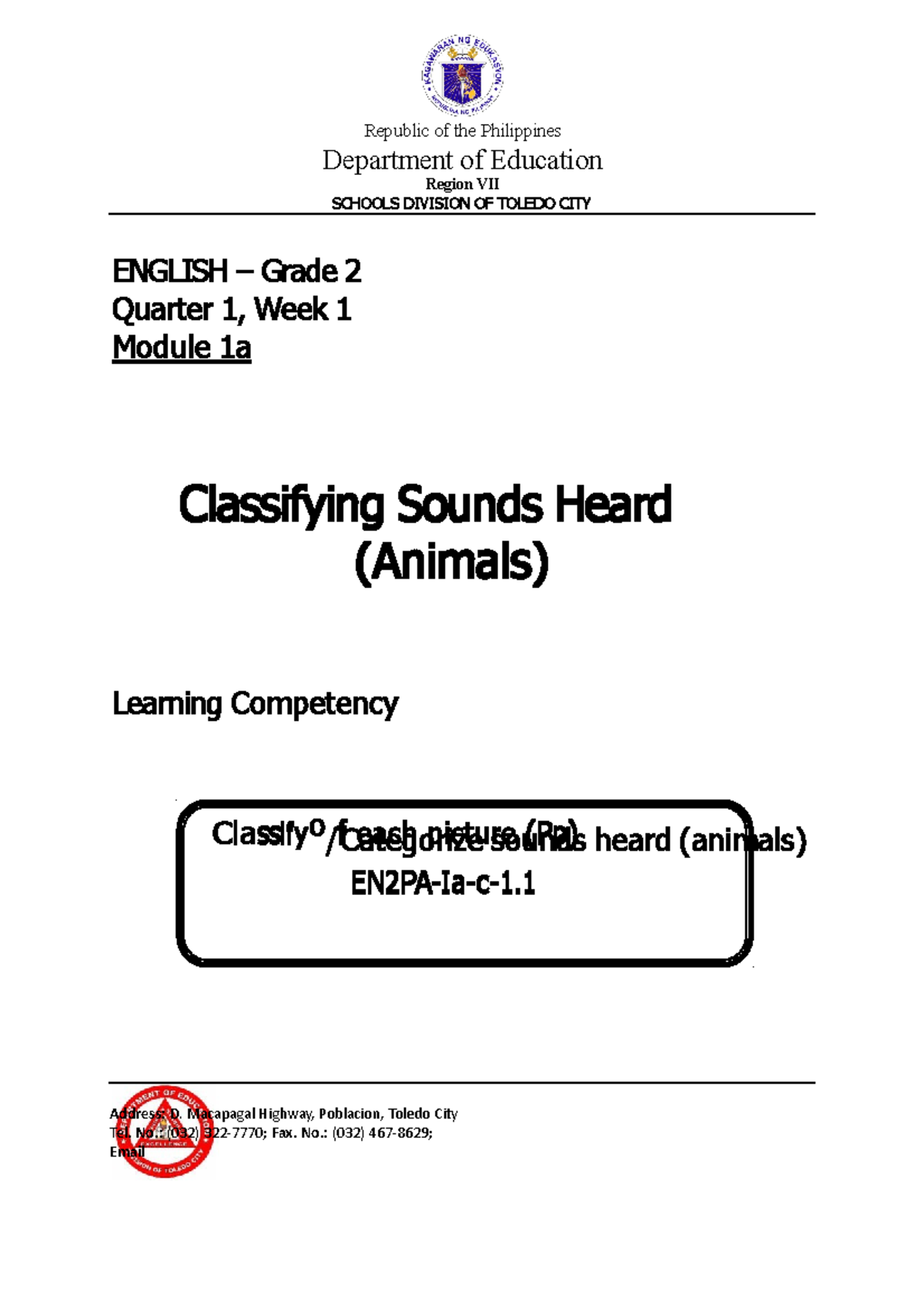 English 2 q1 mod1a classifyingsoundsheard v1 - ENGLISH – Grade 2 ...
