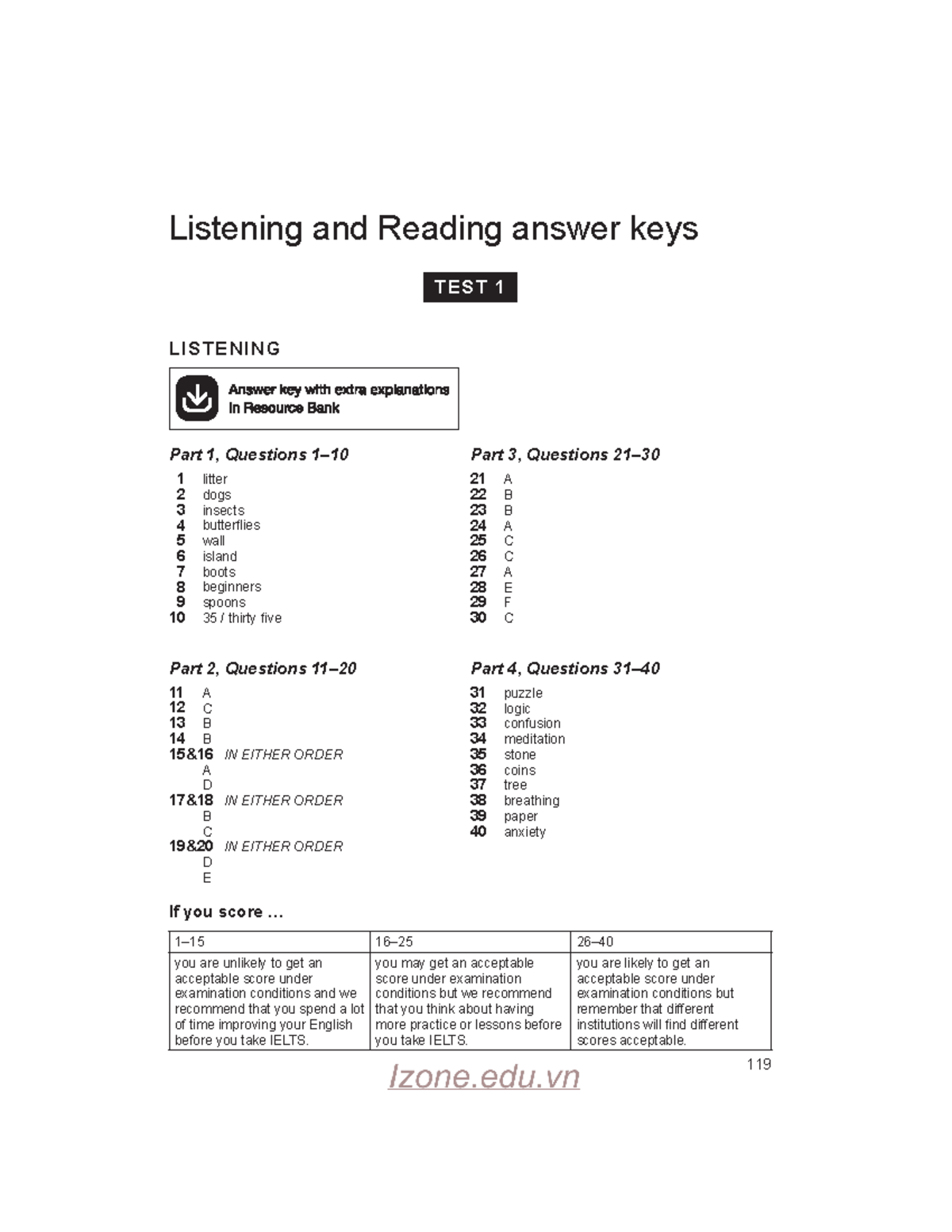 Cambridge 17 answer key - Listening and Reading answer keys TE ST 1 LI ...