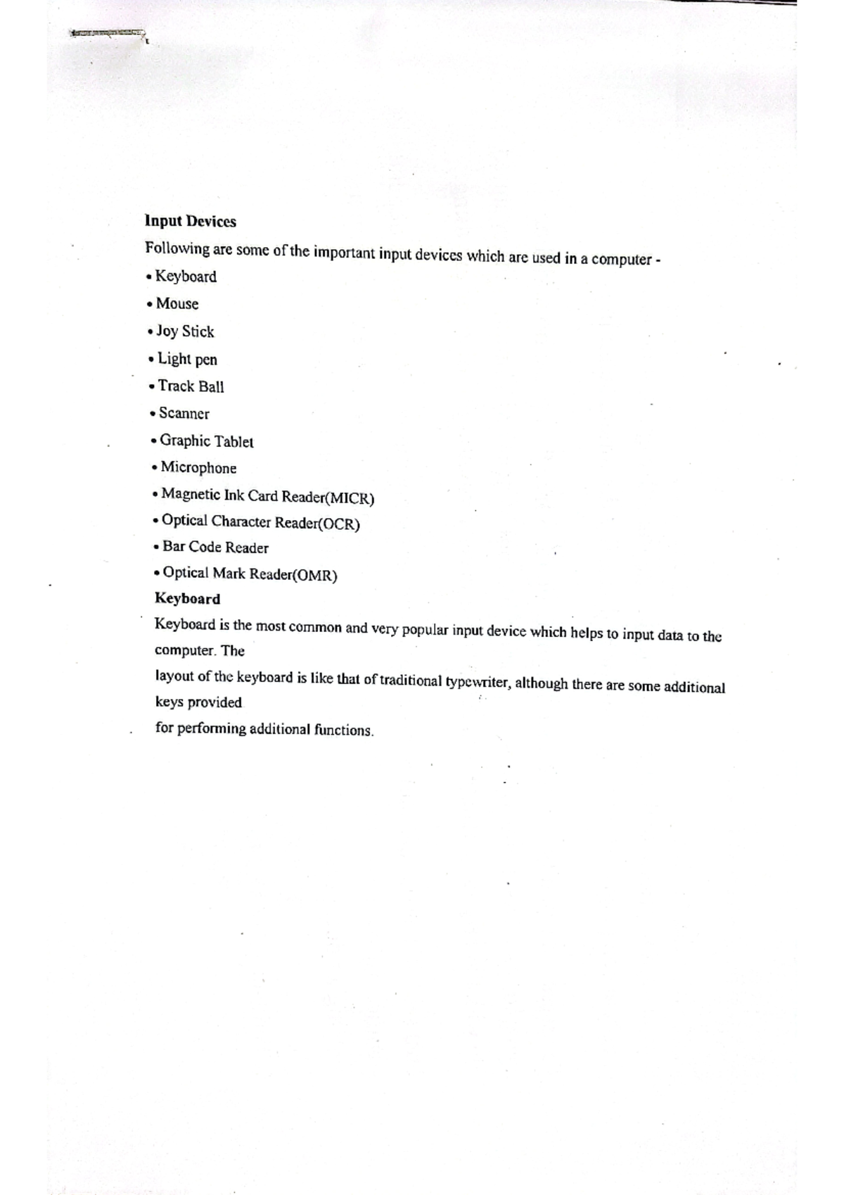 Input and Output Devices - Input Devices Following are some of the ...