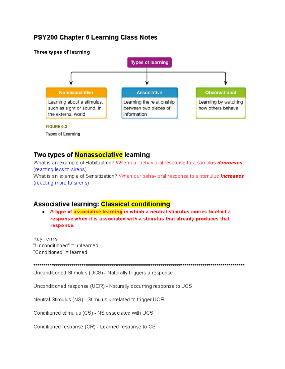 PSY200 Chapter 6 Learning Class Notes - What is an example of ...