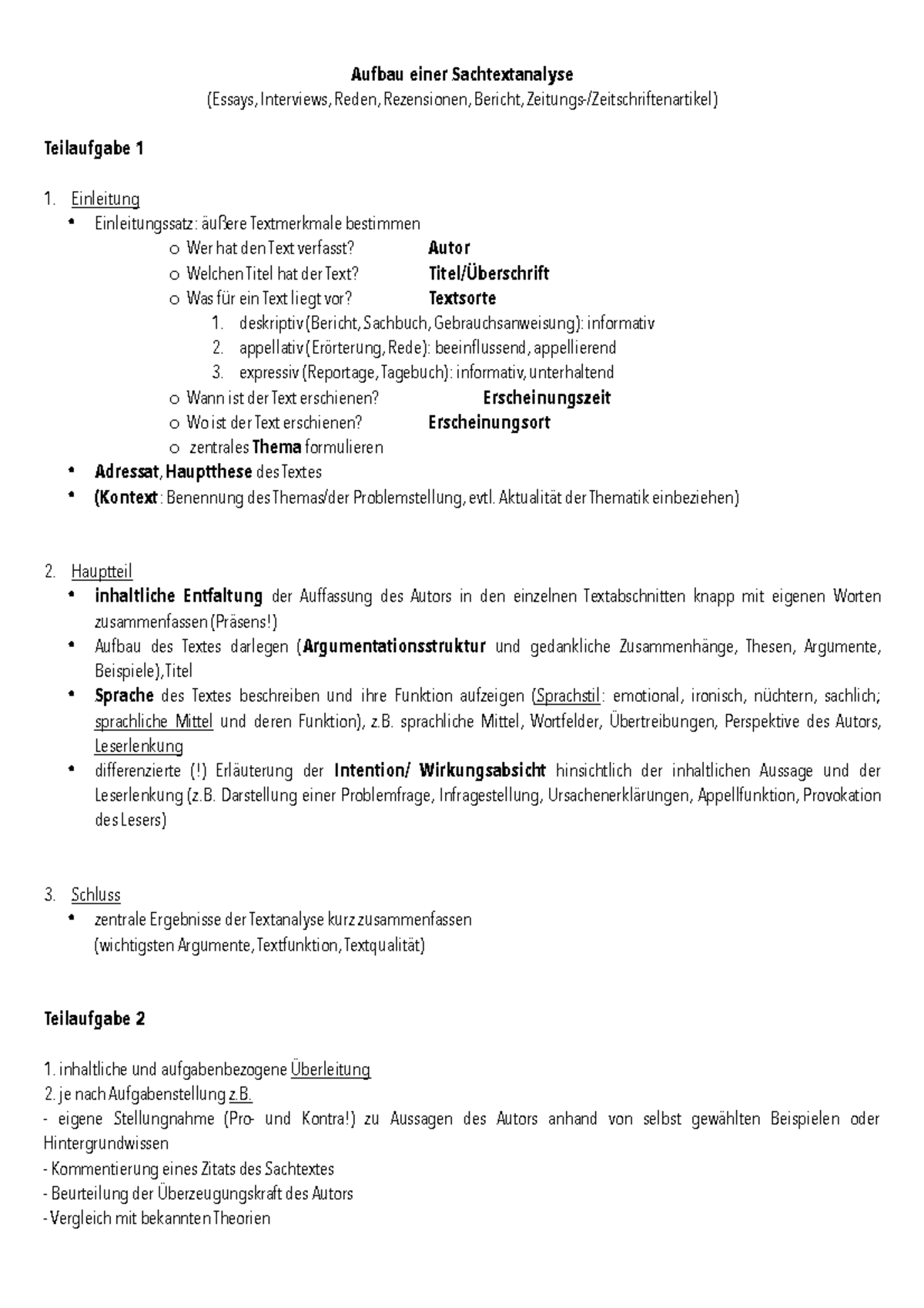 Aufbau Sachtextanalyse Kopie - Aufbau einer Sachtextanalyse (Essays ...