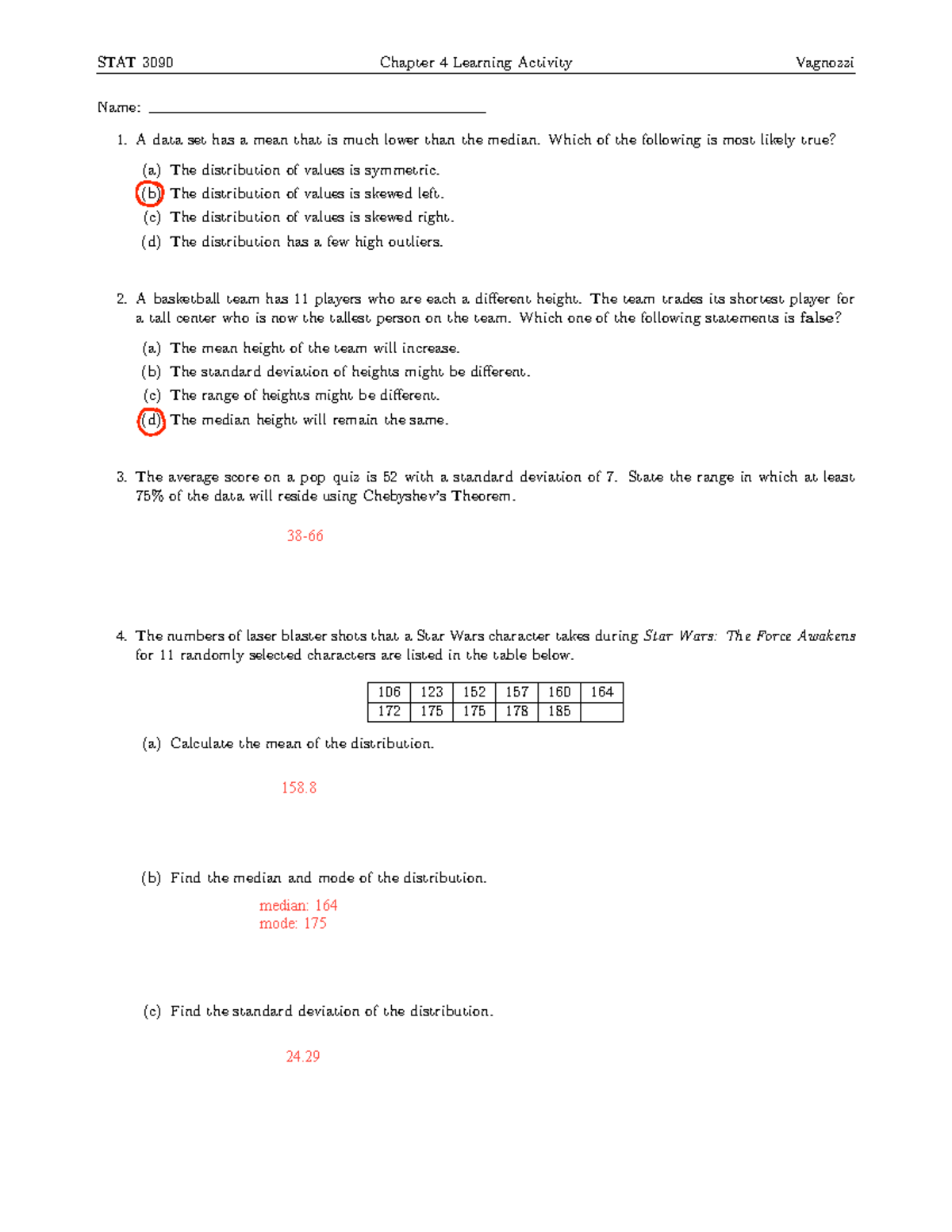Introduction to Business Stats 3090: Learning Activity 1 - STAT 3090 ...
