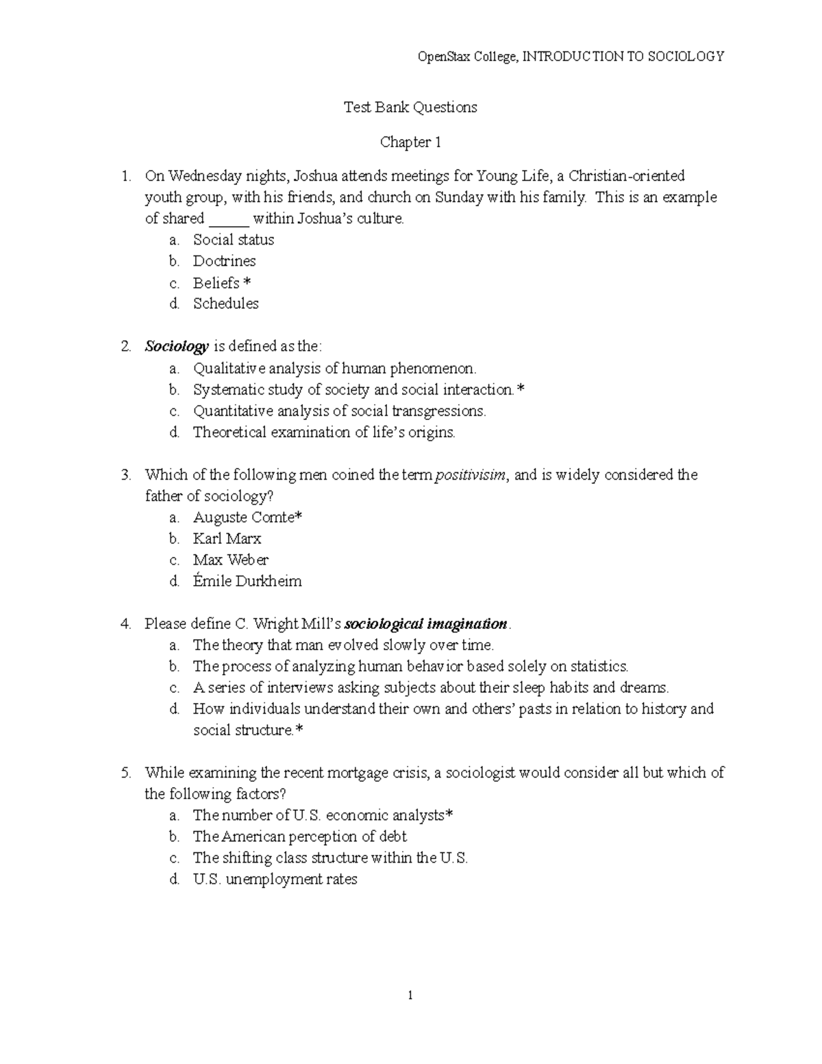 Test Bank Chapter 1 - bank papers sud maerial - Test Bank Questions ...