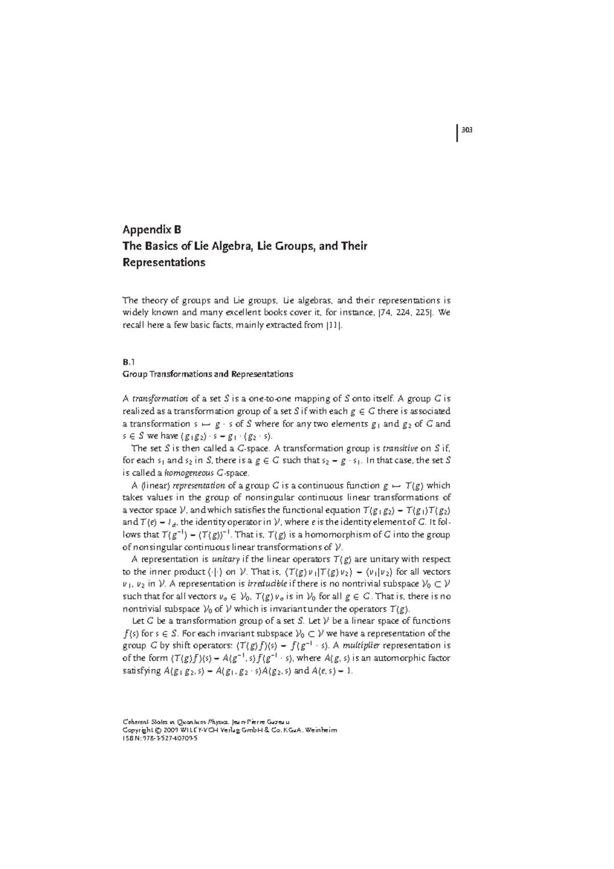 Appendix b the basics of lie algebra lie groups and their repres - 303 ...