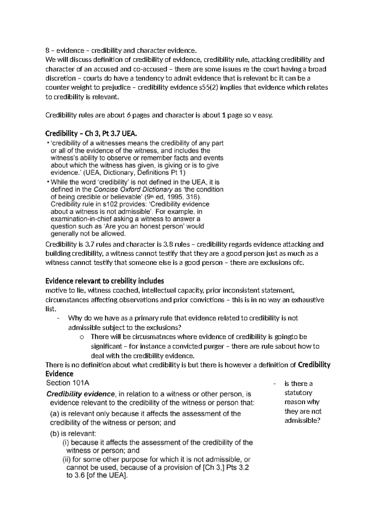 8 - credibility and character evidence - We will discuss definition of ...