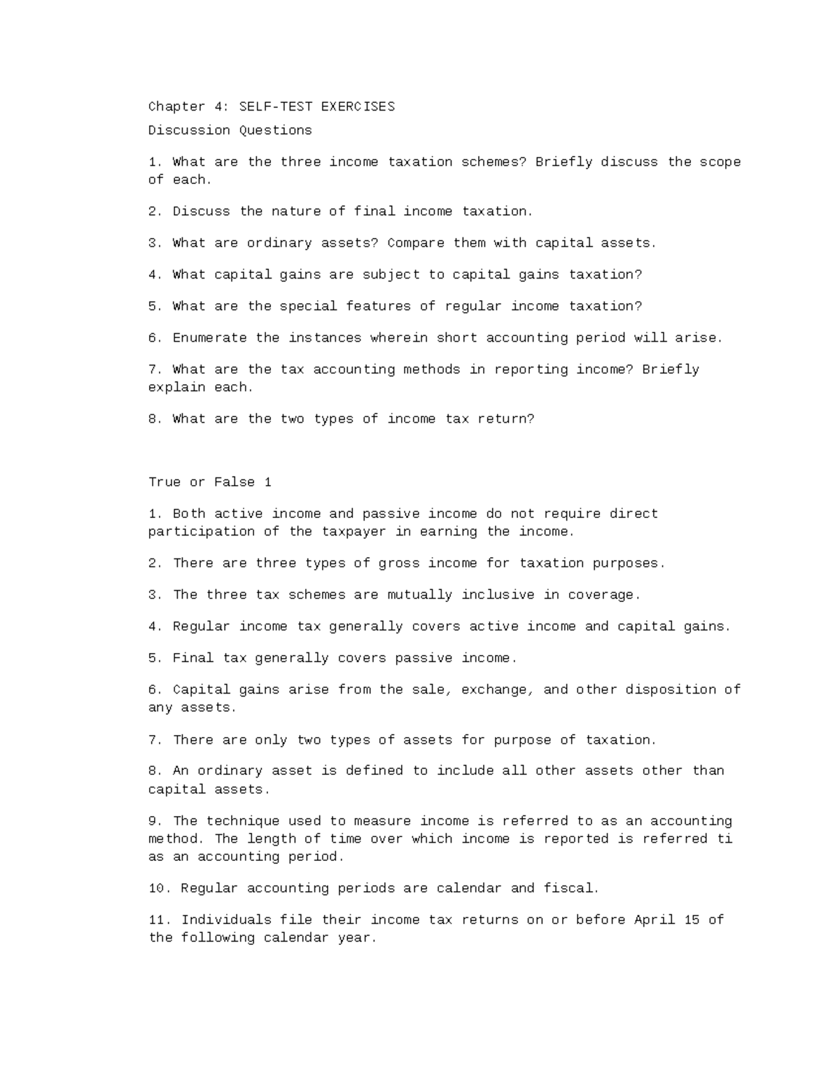 Income Tax Banggawan 2019 Ch4 - Chapter 4: SELF-TEST EXERCISES ...