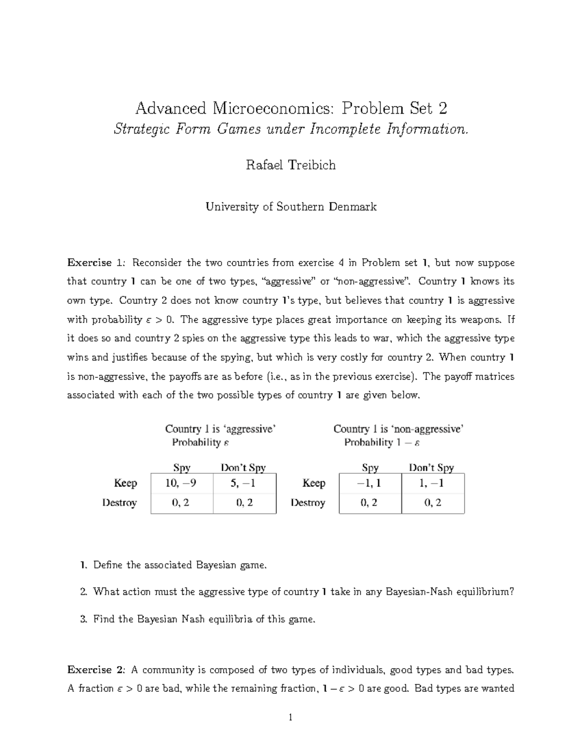 Advanced Microeconomics PS2 - Advanced Microeconomics: Problem Set 2 ...