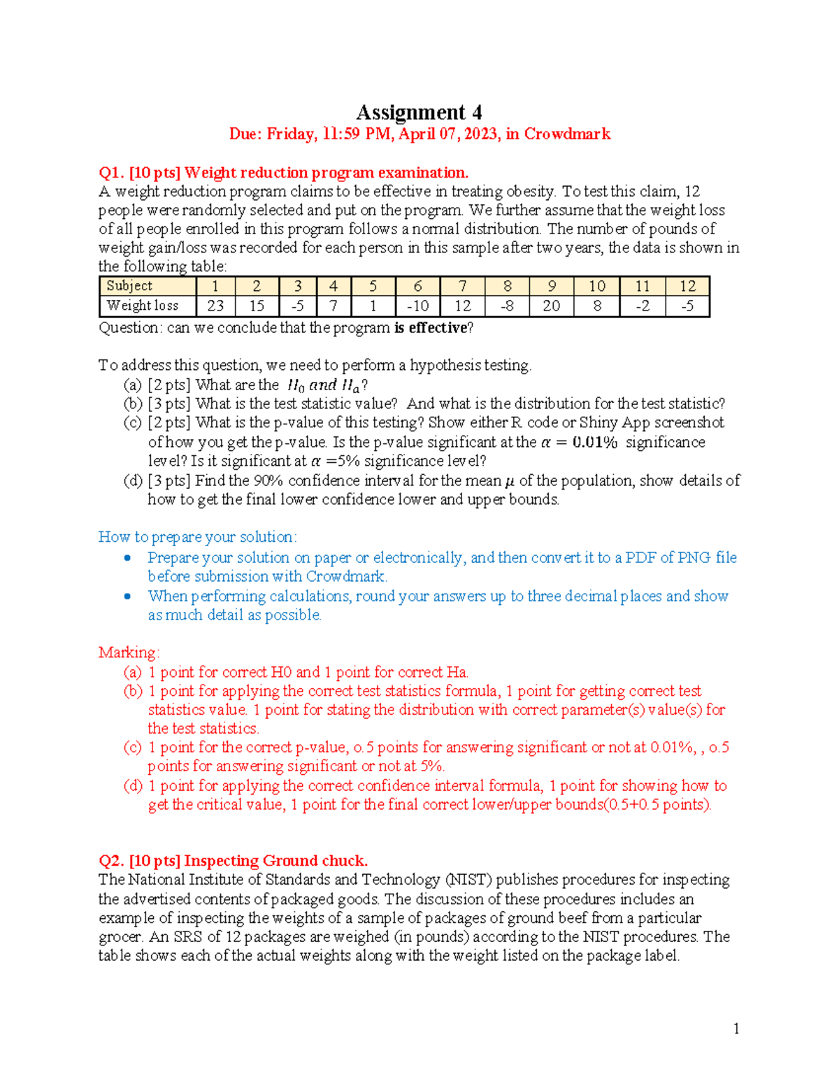 Assignment 4-Questions - Assignment 4 Due: Friday, 11:59 PM, April 07, 2023 , in Crowdmark Q1 ...