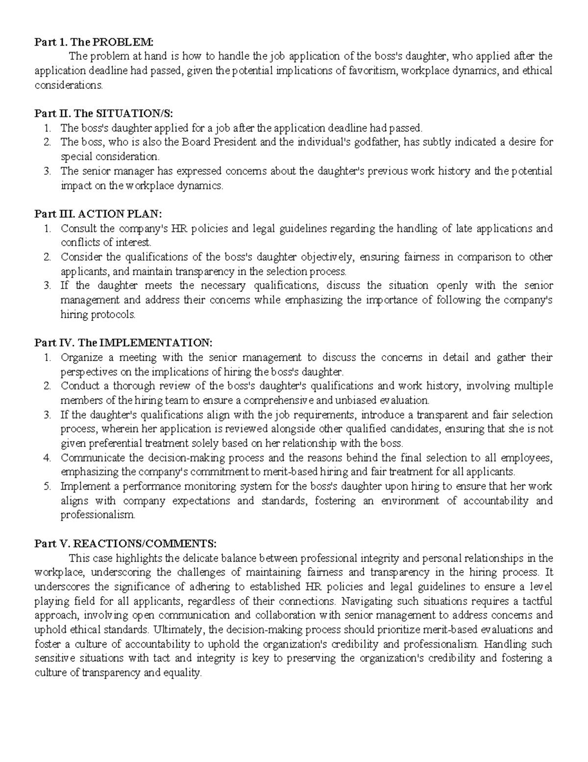 Case - ... - Part 1. The PROBLEM: The problem at hand is how to handle ...
